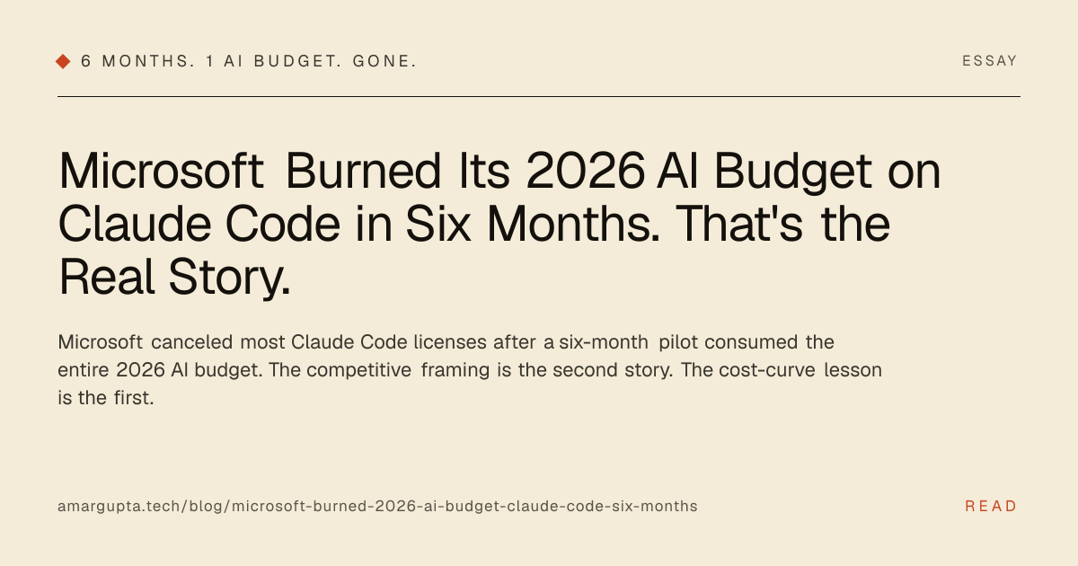 Microsoft Burned Its 2026 AI Budget on Claude Code in Six Months. That ...